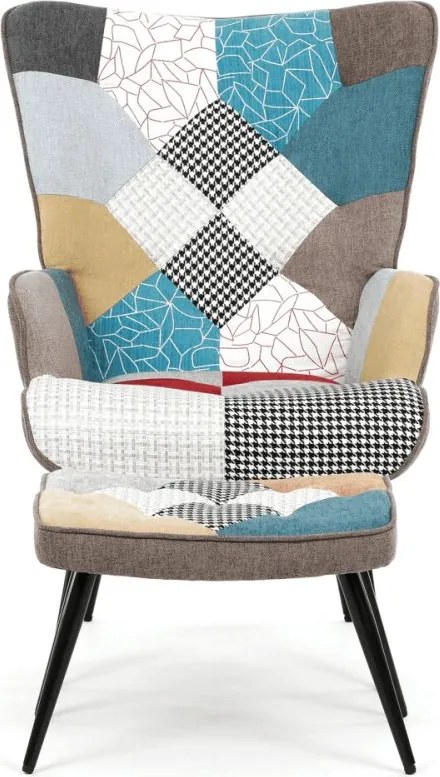 Relaxační křeslo AK-303 PW2, vícebarevná, sametová látka (68 x 72) cm patchwork
