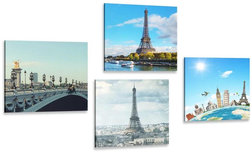 Set obrazů výhled na Eiffelovu věž v Paříži Varianta: 4x 60x60