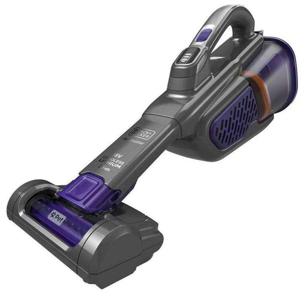BLACK+DECKER - 18V AKU ruční vysavač, nabíjecí stanice, titanová/fialová BHHV520BFP-QW