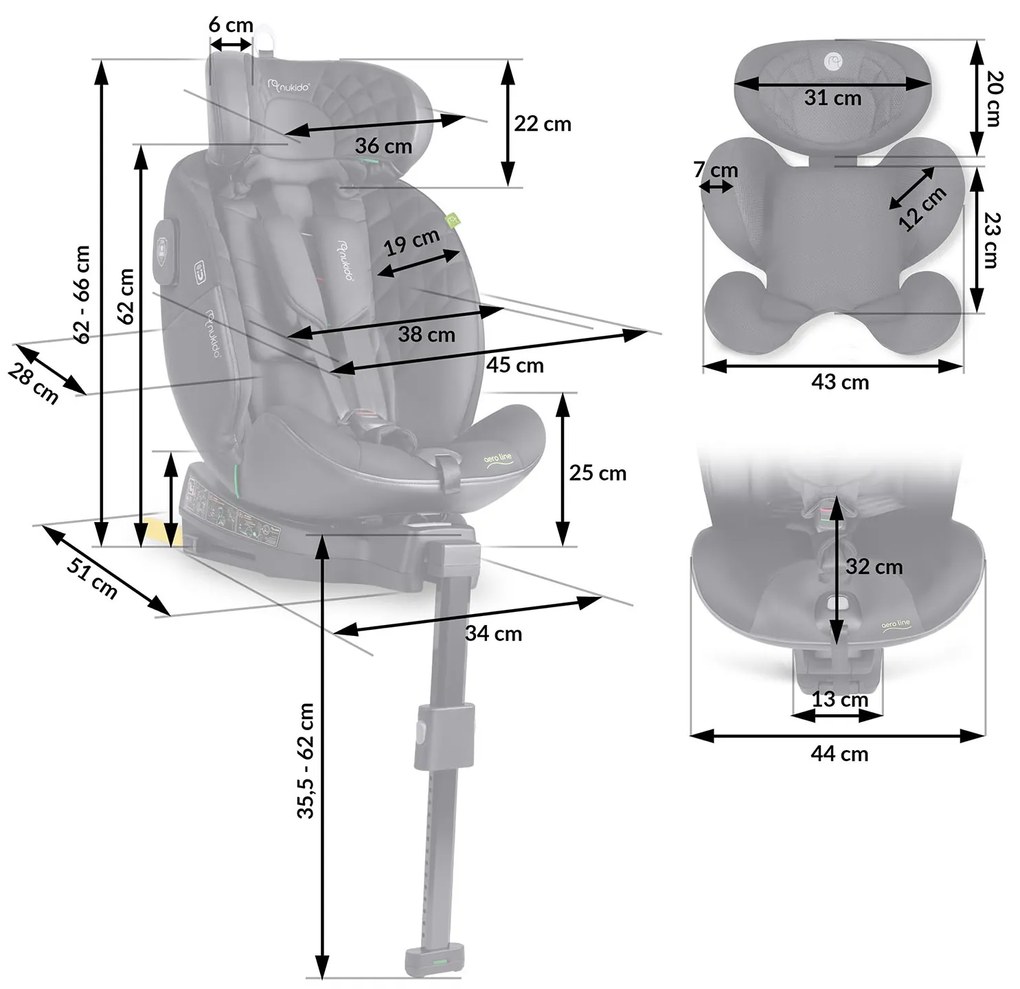 Dětská autosedačka Nukido Aero Line černá 0-36 kg s ISOFIX systémem pro bezpečnou jízdu