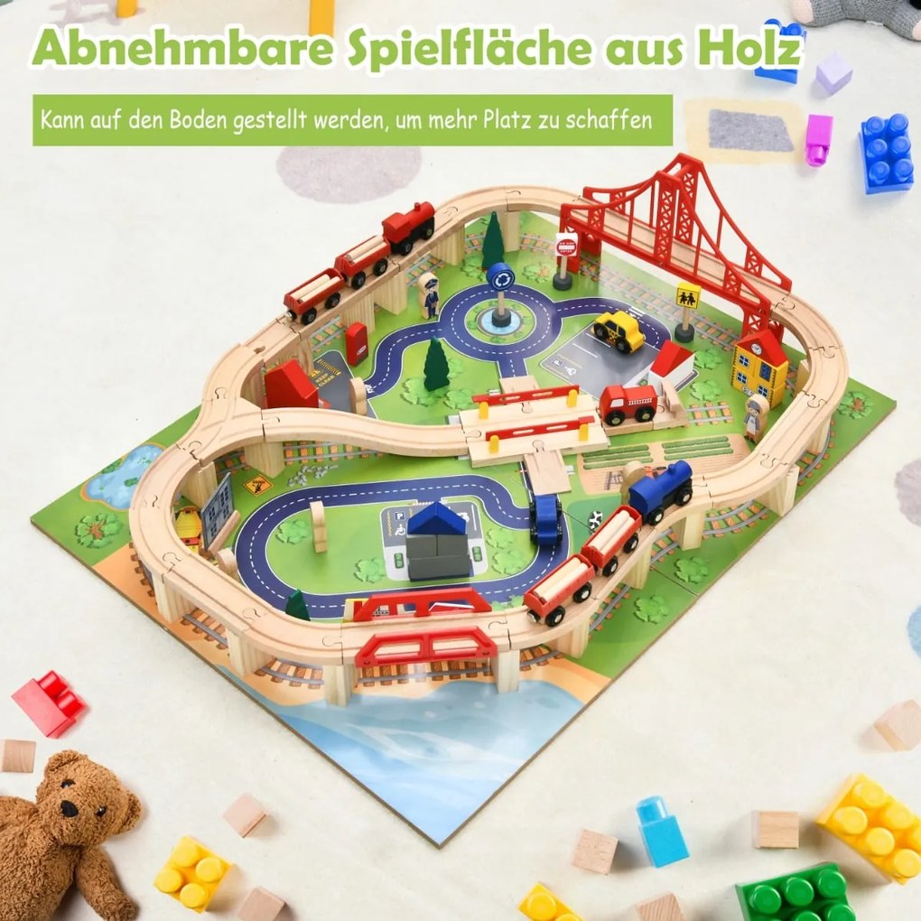 Costway Dřevěný dětský železniční vláček Dřevěný vláček Set Activity Table