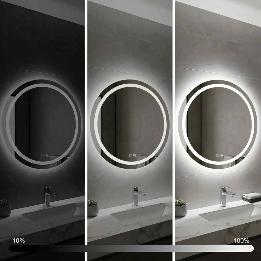 Tutumi Zrcadlo ⌀90 cm s vyhříváním a regulovatelným LED osvětlením HOM-00206