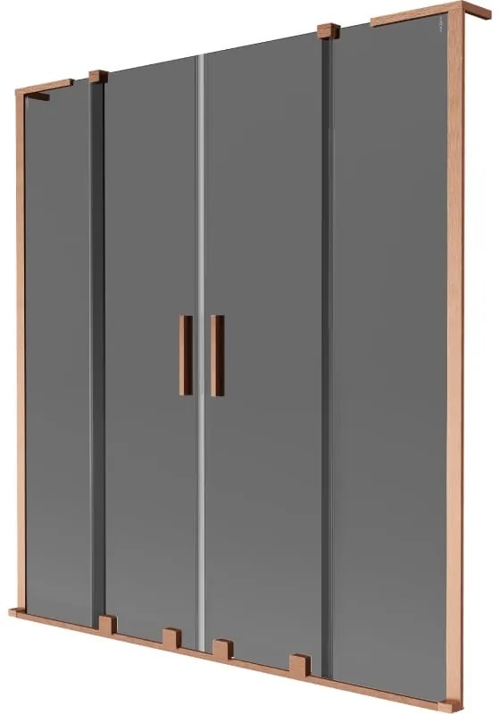 Mexen Velar L Duo, 2-křídlová posuvná vanová zástěna 150 x 150 cm, 8mm šedé sklo, měděná matná, 896-150-003-42-65