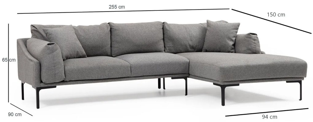 Hanah Home Rohová pohovka LEO šedá pravá 560ARE1172