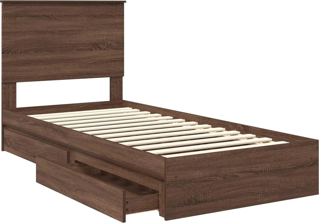 Postel s úložným prostorem se zásuvkou Hnědý dub 75 x 190 cm 3409607
