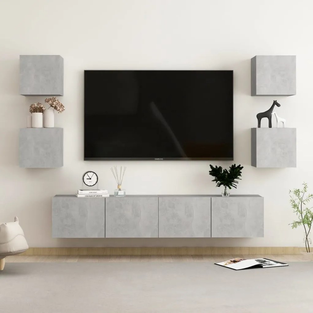 6dílný set TV skříněk betonově šedý kompozitní dřevo 3079082
