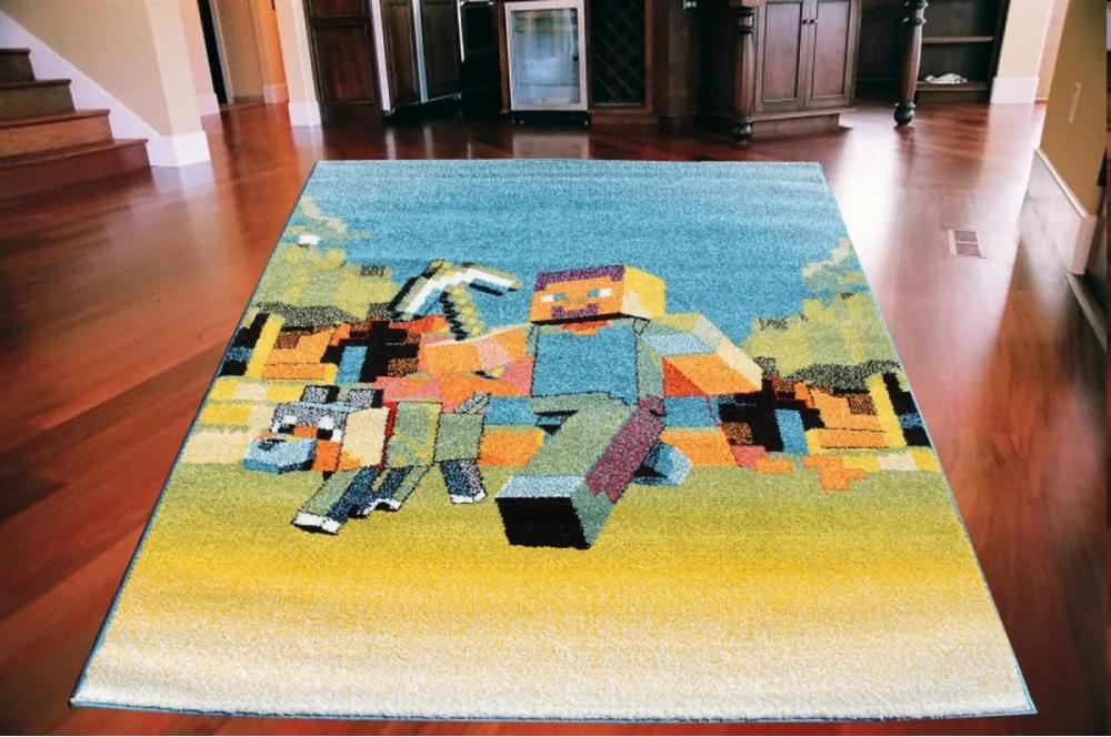 Dětský koberec Minecraft modrý, Velikosti 240x330cm | BIANO