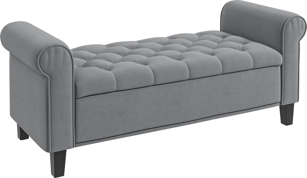 HOMCOM Čalouněná lavička, lavička na postel, sedací lavička v sametovém vzhledu, vstupní lavička se storage pro ložnici, nosnost až 120 kg, šedá, 126