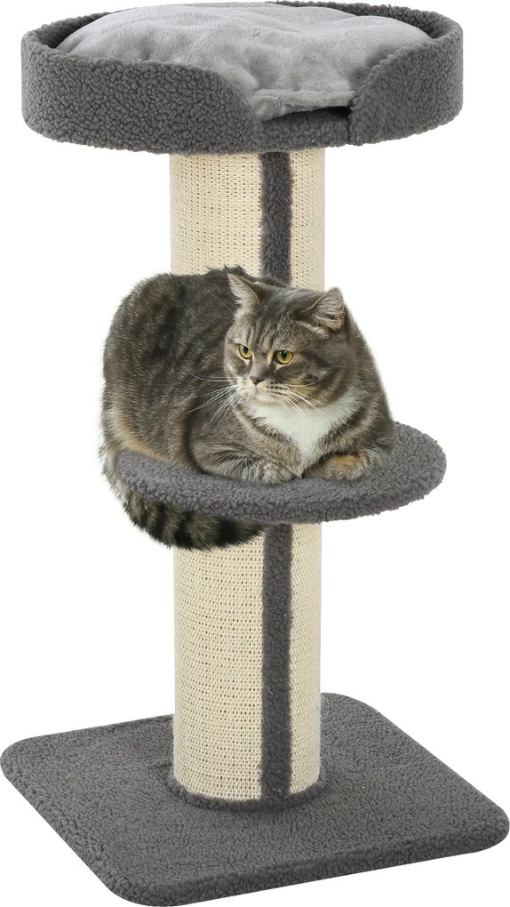 PawHut Škrábací Sloupec 91cm Kočičí Věž se Sisalovými Sloupky, Plošinou, Polštářem, Víceúrovňový Kočičí Škrábací Strom, Lezecký Strom pro Středně Velk