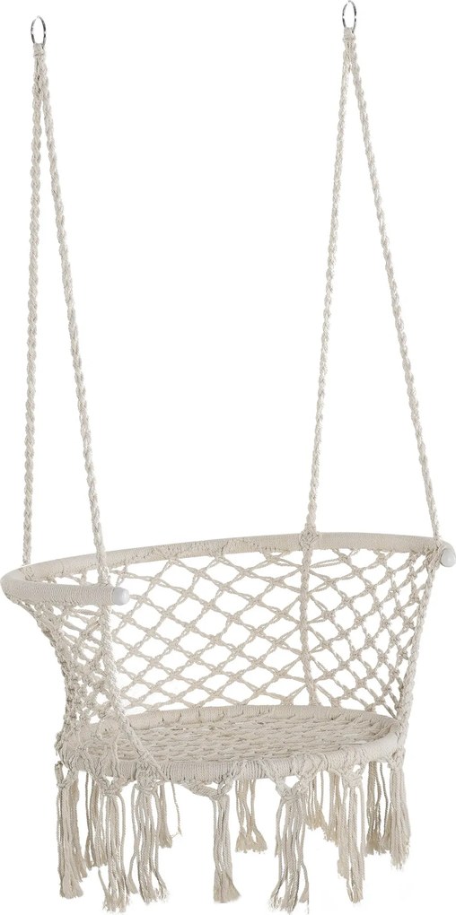 Outsunny Boho Chic Styl Zahradní Houpací Síť, Polyester a Makramé Zavěšené Křeslo pro Vnitřní a Venkovní Použití, Krémové, 80x60x36cm | Aosom