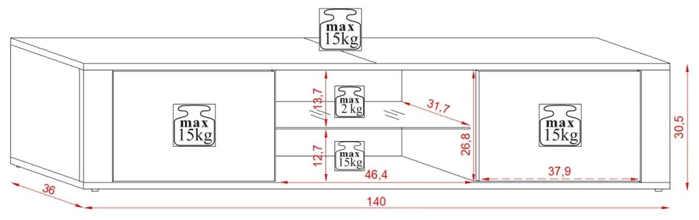 TV stolek Hit 140 cm s LED osvětlením bílý/šedý lesk