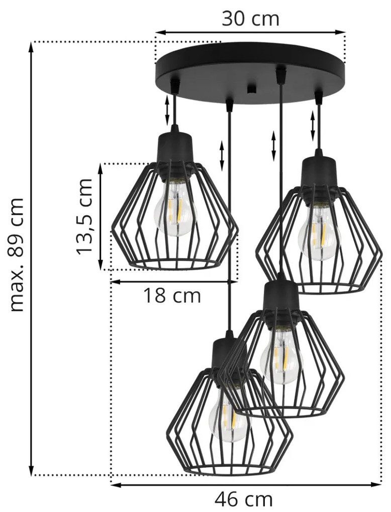 Závěsné svítidlo Nuvola 2, 4x černé drátěné stínítko,
