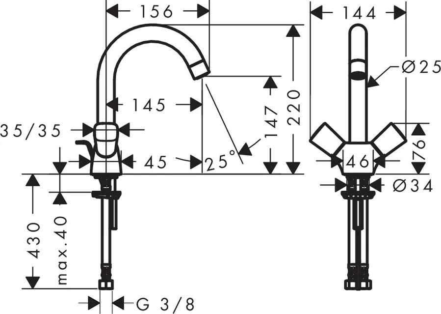 Hansgrohe Logis, Umyvadlová baterie se dvěma kohouty 150 s odtokovou soupravou s táhlem, chrom 71222000