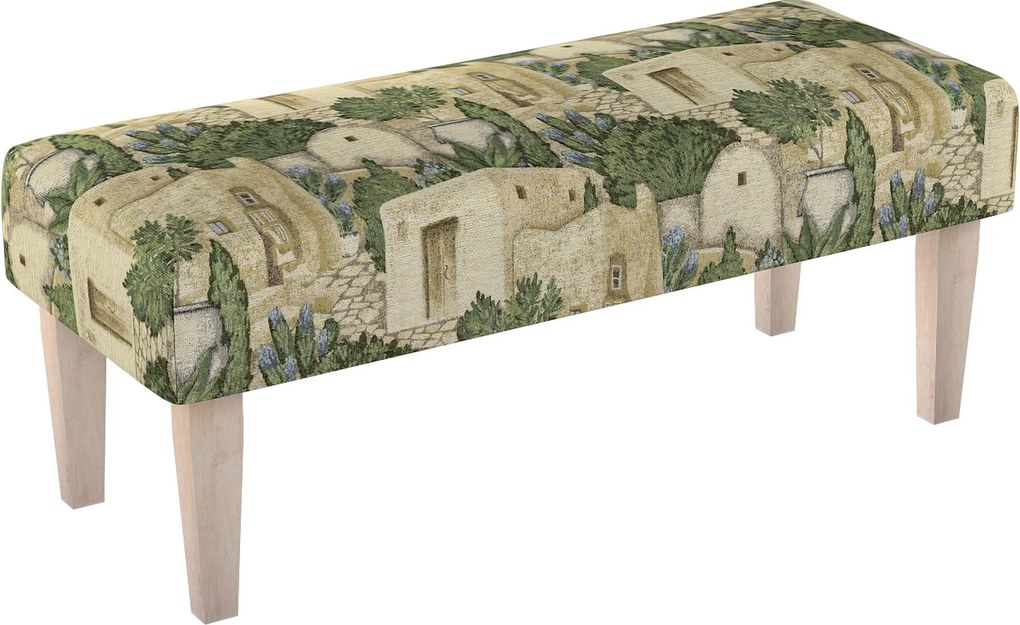 Dlouhá lavička 100x40cm barva béžová látka pletený vzor, vzorované