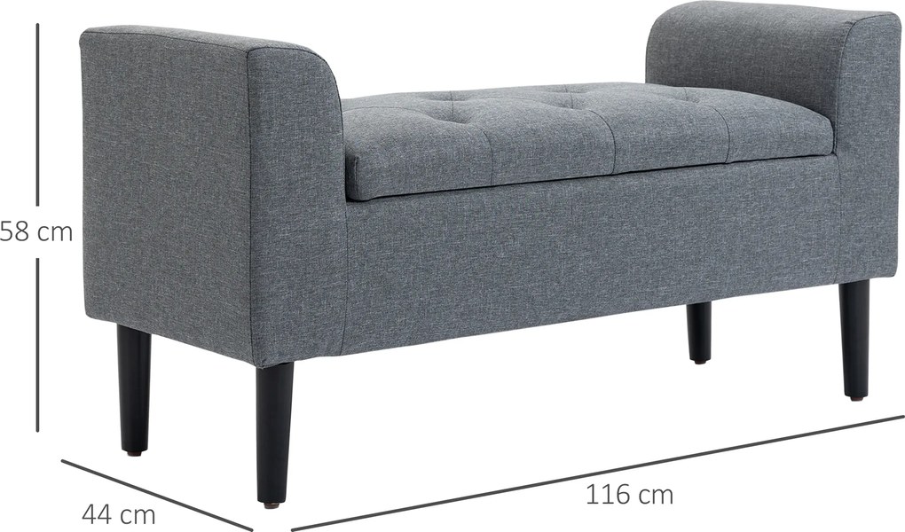 HOMCOM Lavice s úložným prostorem, čalouněná lavice se vzhledem lnu, dřevěné nohy, lavice na spaní s nosností do 130 kg, do obývacího pokoje ložnice …