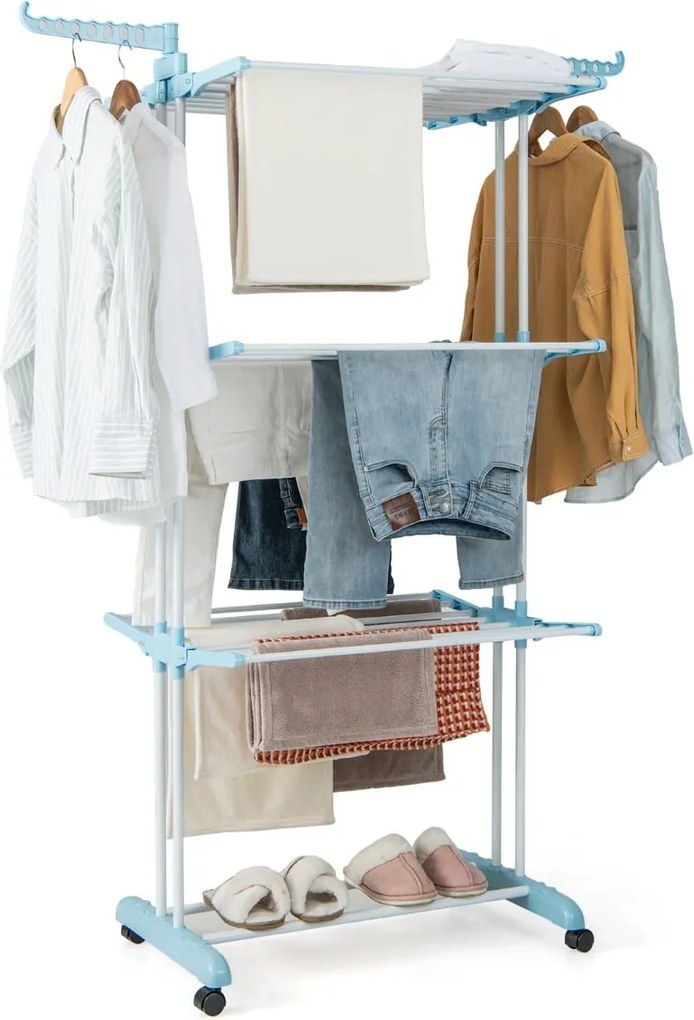 Costway 3 Tier Folding Clothes Airer Modrá + Bílá + – 127 × 63 × 171 cm
