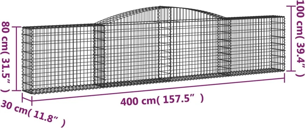 Klenuté gabionové koše 5 ks 400x30x80/100 cm pozinkované železo 3146856