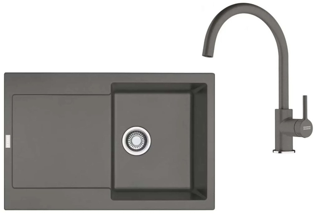 Franke - Kuchyňský set G276ŠK, fragranitový dřez MRG 611 a baterie FC 6018.084, šedý kámen 114.0700.796
