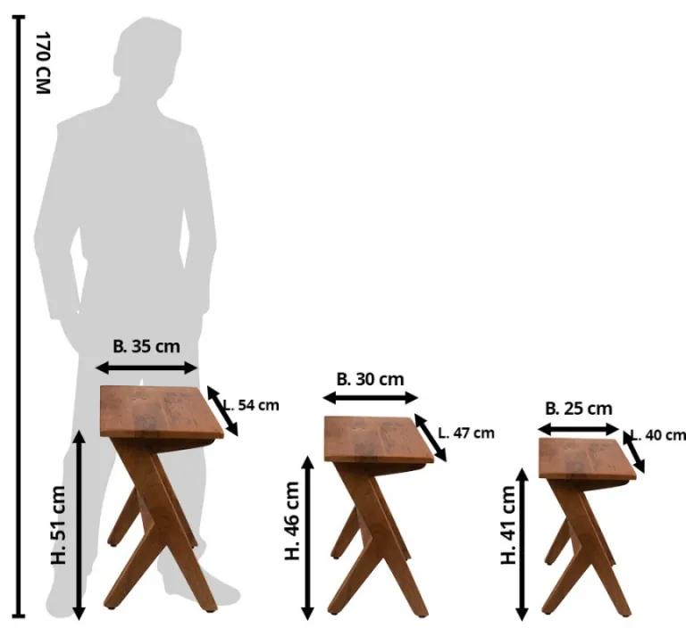 Set 3ks odkládací dřevěný stolek Lothaire – 54x35x51 / 47x30x46 / 40x25x41 cm