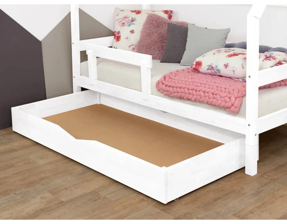 Bílá dřevěná zásuvka pod postel s roštem a plným dnem Benlemi Buddyn, 80 x 140 cm