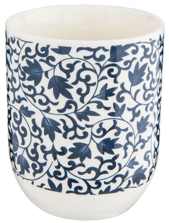 Porcelánový kalíšek na čaj s okrasnými modrými lístky – 100 ml