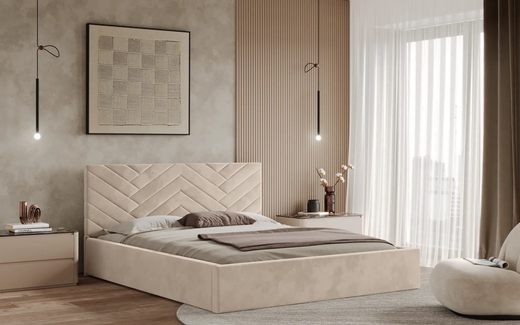 Postel TRIEST 160x200 béžová s úložným prostorem