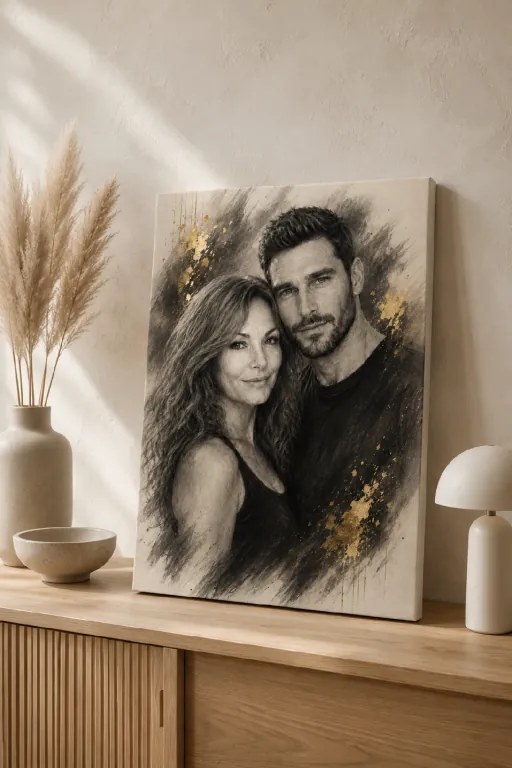 Foto obraz z vlastní fotky na plátno – Charcoal & Gold luxusní portrét