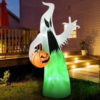 HOMCOM Samonafukující strašidelný duch, LED osvětlený Halloween dekorace, polyester, bílá, 105 x 65 x 180 cm