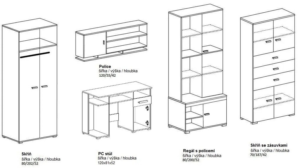 Studentský pokoj/pracovna Nolan