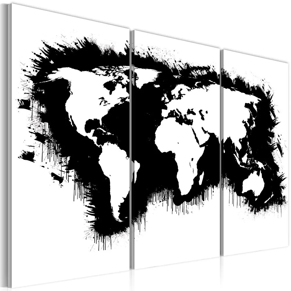 Obraz na plátně Bimago - Monochromatic map of the World - triptych 60x40 cm