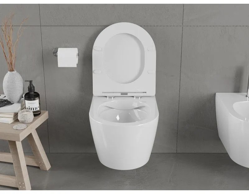 Mexen Carmen závěsné wc Rimless s toaletním Slim sedátkem z duroplastu, bílá - 30880300