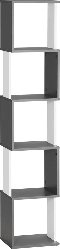 HOMCOM Moderní knihovna s 5 policemi, nástěnná knihovna šetřící prostor pro domov a kancelář, 33x28x161cm, tmavě šedá a krémově bílá | Aosom