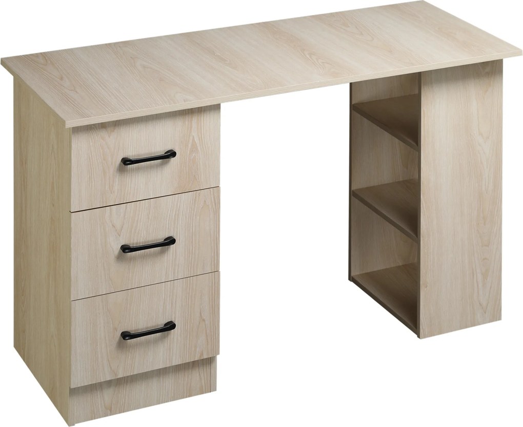 HOMCOM Stůl s úložným prostorem, Počítačový stůl 120 x 50 cm, Počítačový stůl se policemi a zásuvkami, pro malé prostory, Ložnice, Přírodní dřevo | Ao
