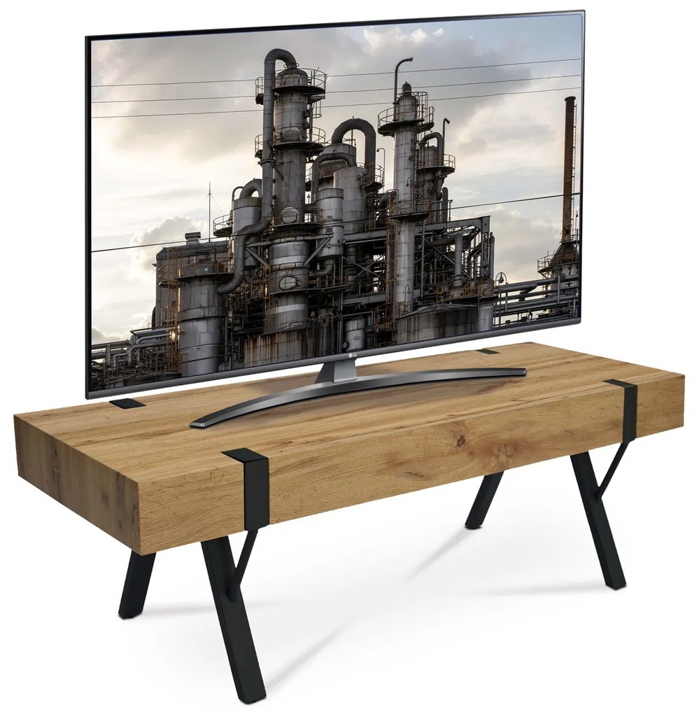 TV stolek AHG-262 OAK, 120x40x40 cm, deska MDF, dekor divoký dub, kov černý mat