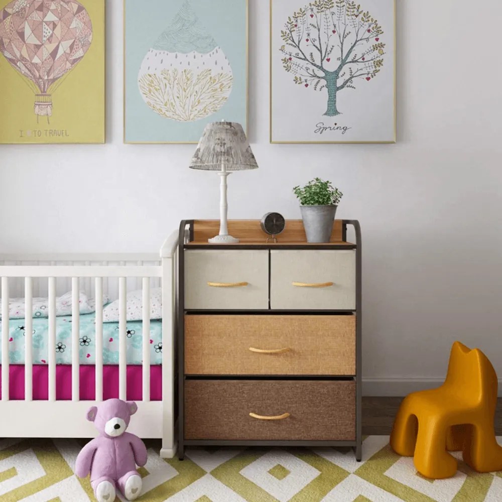 Komoda s látkovými šuplíky, béžová/hnědá, HAZEL TYP 2