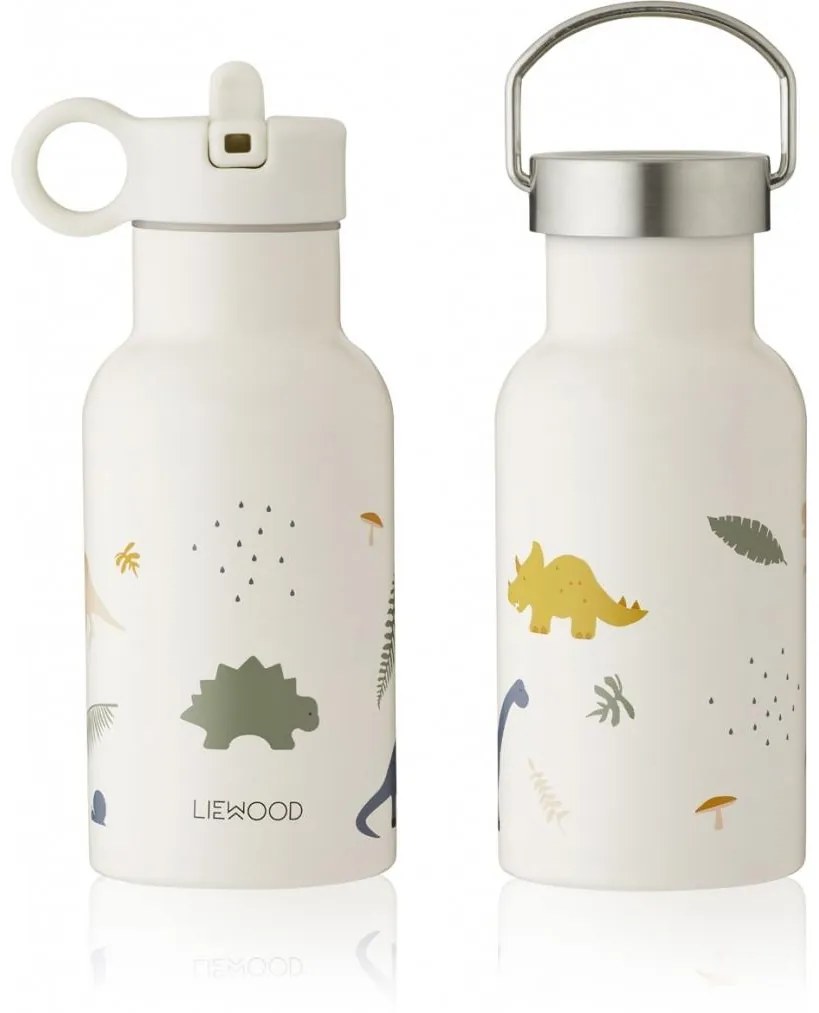 LIEWOOD Dětská termo lahev Anker Dino Mix - 350 ml, béžová barva, krémová barva, kov