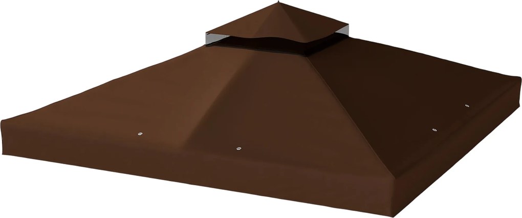 Outsunny dvouvrstvá náhradní střecha pro altán 3 × 3 m – Oxford 370 g/m², UPF30+, odtokové větrací otvory, kávová | Aosom