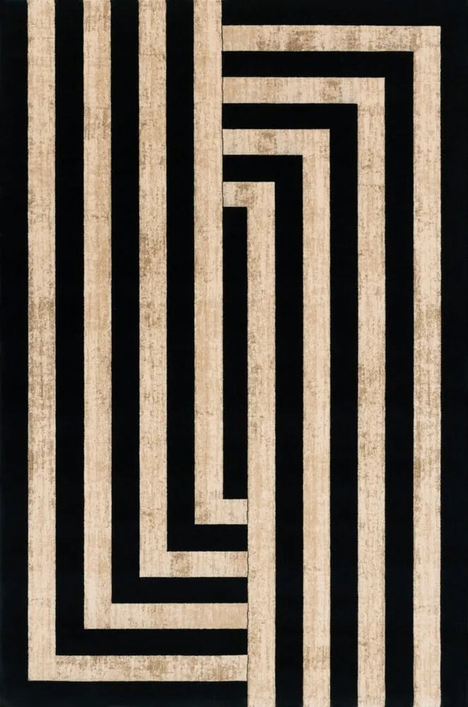 Černo-béžový vlněný koberec 133x190 cm Agnus Art Deco II – Agnella