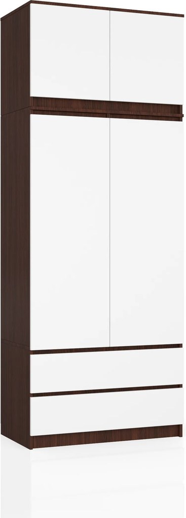 Šatní skříň s nástavbou S90 2D2SZ wenge/bílá