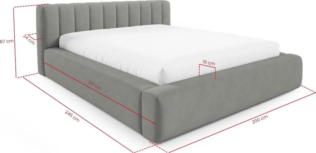 Čalouněná postel BORMINI, 160x200 cm, s úložným prostorem a roštem Úložný prostor: S kovovým rámem úložného prostoru, Barva látky Velutto: Černá (Velutto 20)