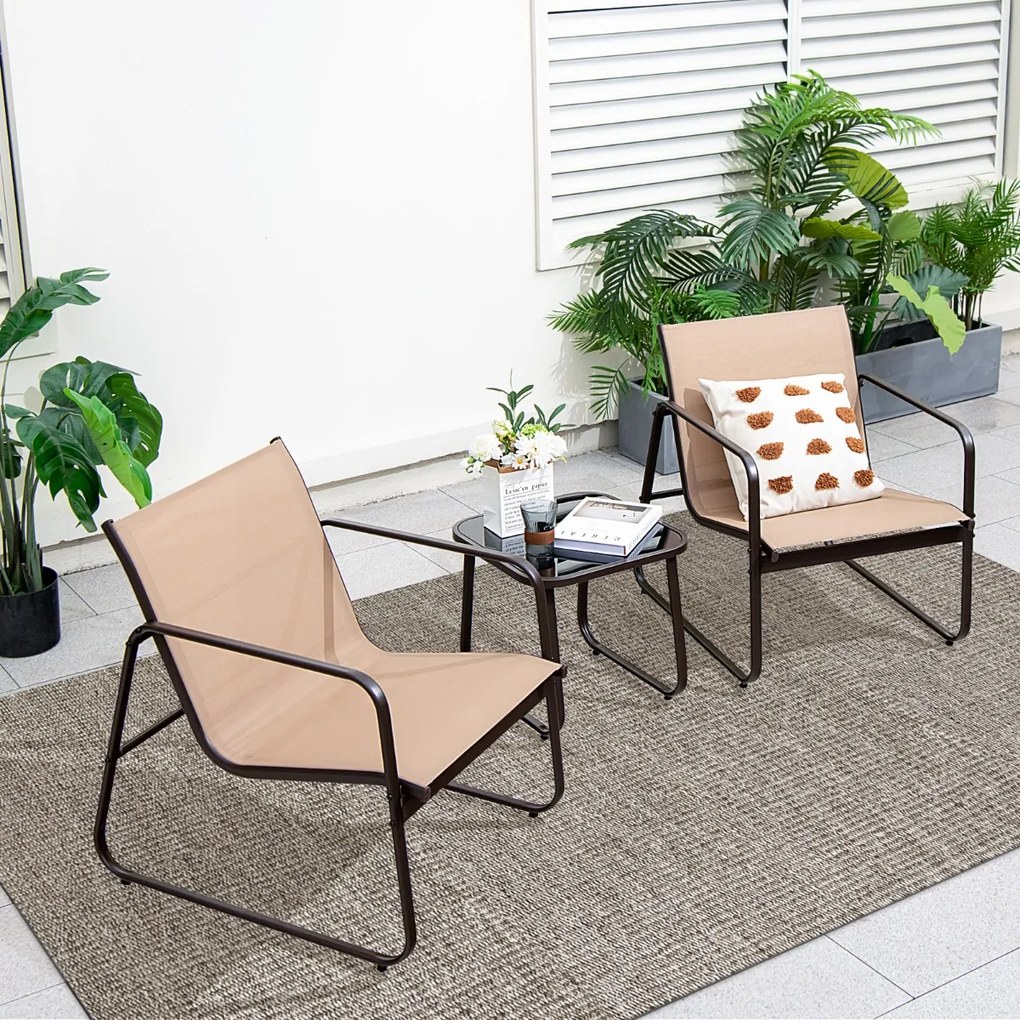 Costway 3-Piece Patio Conversation Set Venkovní sada kovových židlí a stolu
