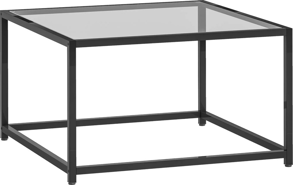 HOMCOM Odkládací stolek čtvercový, noční stolek s deskou z tvrzeného skla, konferenční stolek s nohami z oceli, 68 x 39 cm, černý