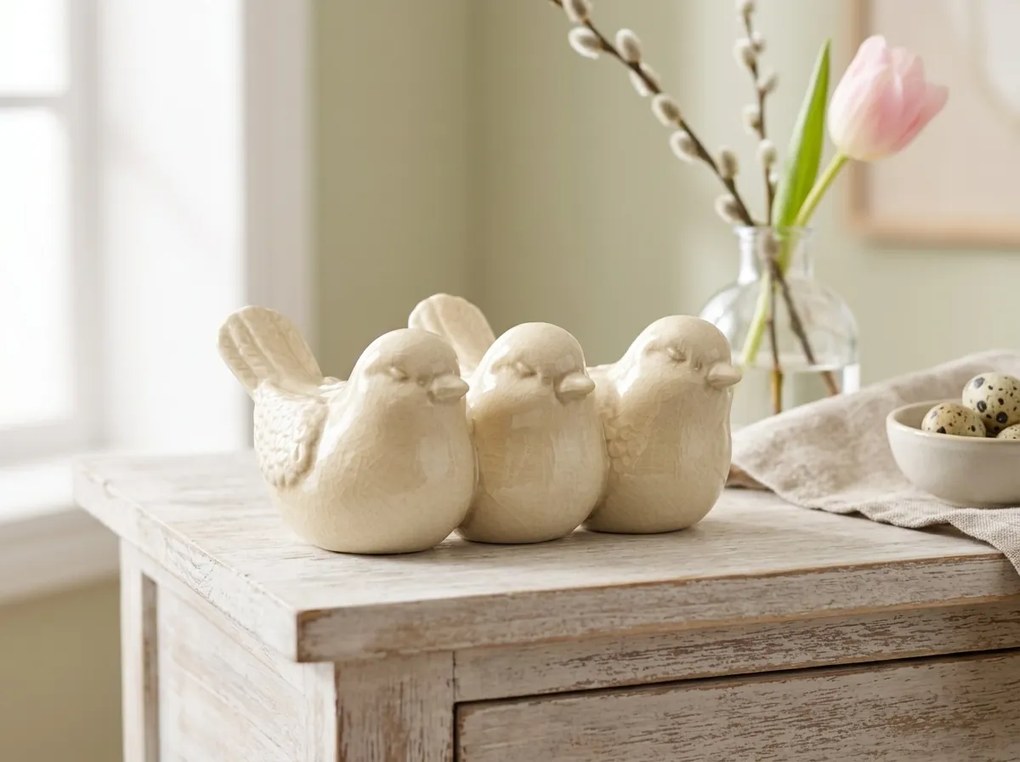 Jarní dekorace CRAQUELE BIRDS 19,5 cm - více barev Barva: Zelená