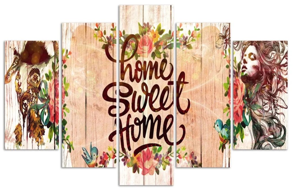 Obraz na plátně pětidílný Nápis Home Sweet Home - 150x100 cm