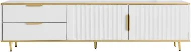 Aosom TV skříň s úložným prostorem 175 cm, vybroušená textura, mramor, pozlacené úchytky pro elegantní obývací pokoj černá zlatá