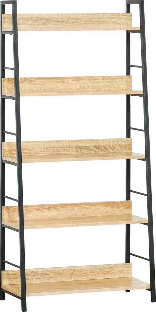 HOMCOM Knihovna 5-úrovňová s kovovým rámem, nosnost 25 kg, 70x35x149,5 cm | Aosom