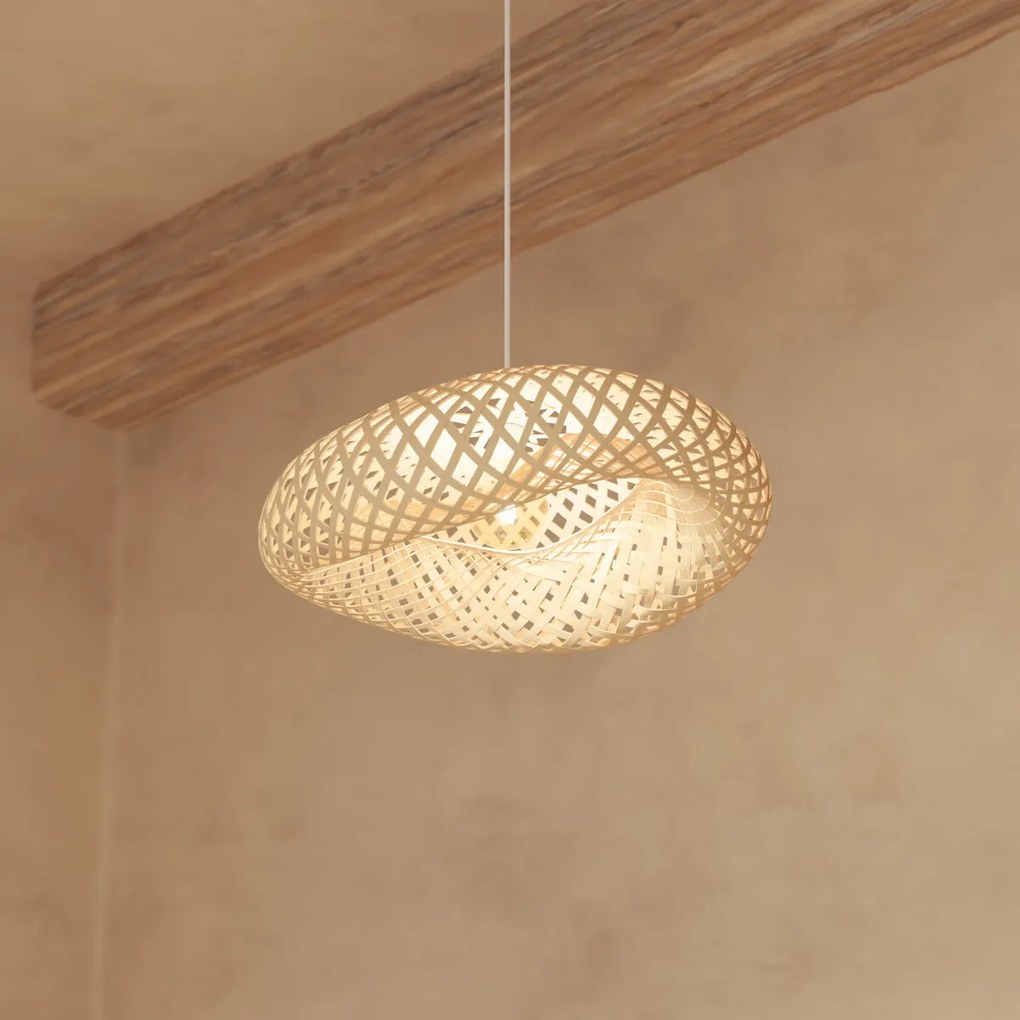 Závěsná lampa boho, určena nad stůl BEDDY, bambusová, 51 cm