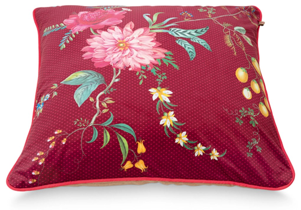 Pip Studio polštář Fleur Grandeur Red 60x60cm, červený (sametový polštář)