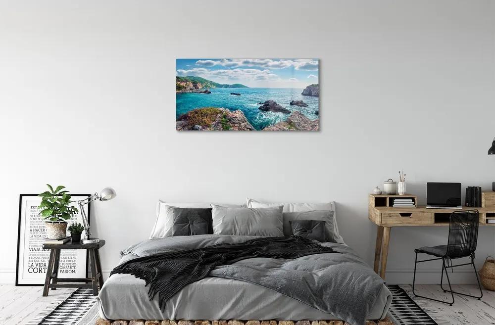 Obraz na skle Řecko Mořské hory 100x50 cm