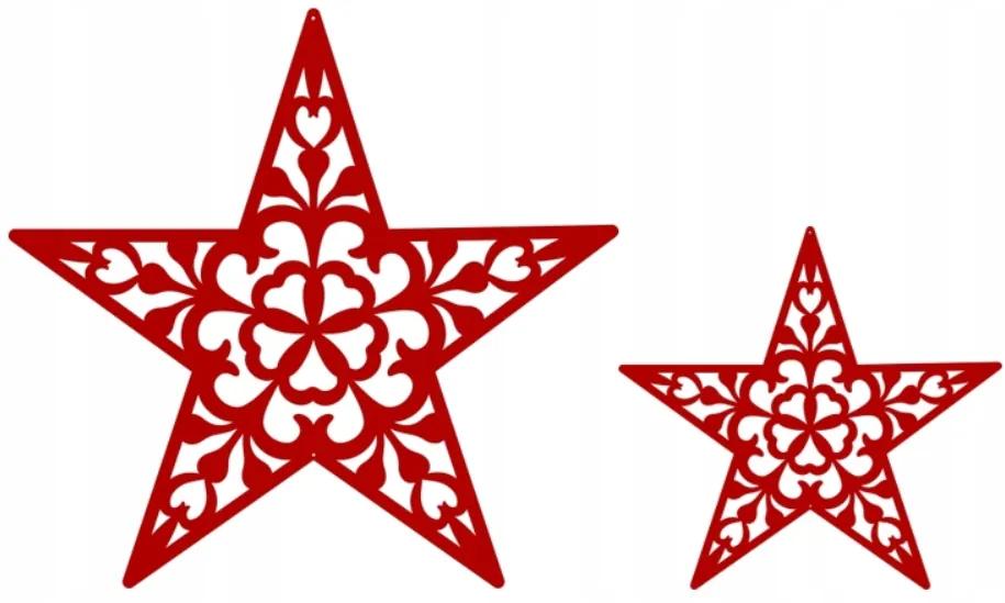 Hotová voálová záclona červená hvězda, výška 145cm, různé rozměry, bílá Šířka: 300cm